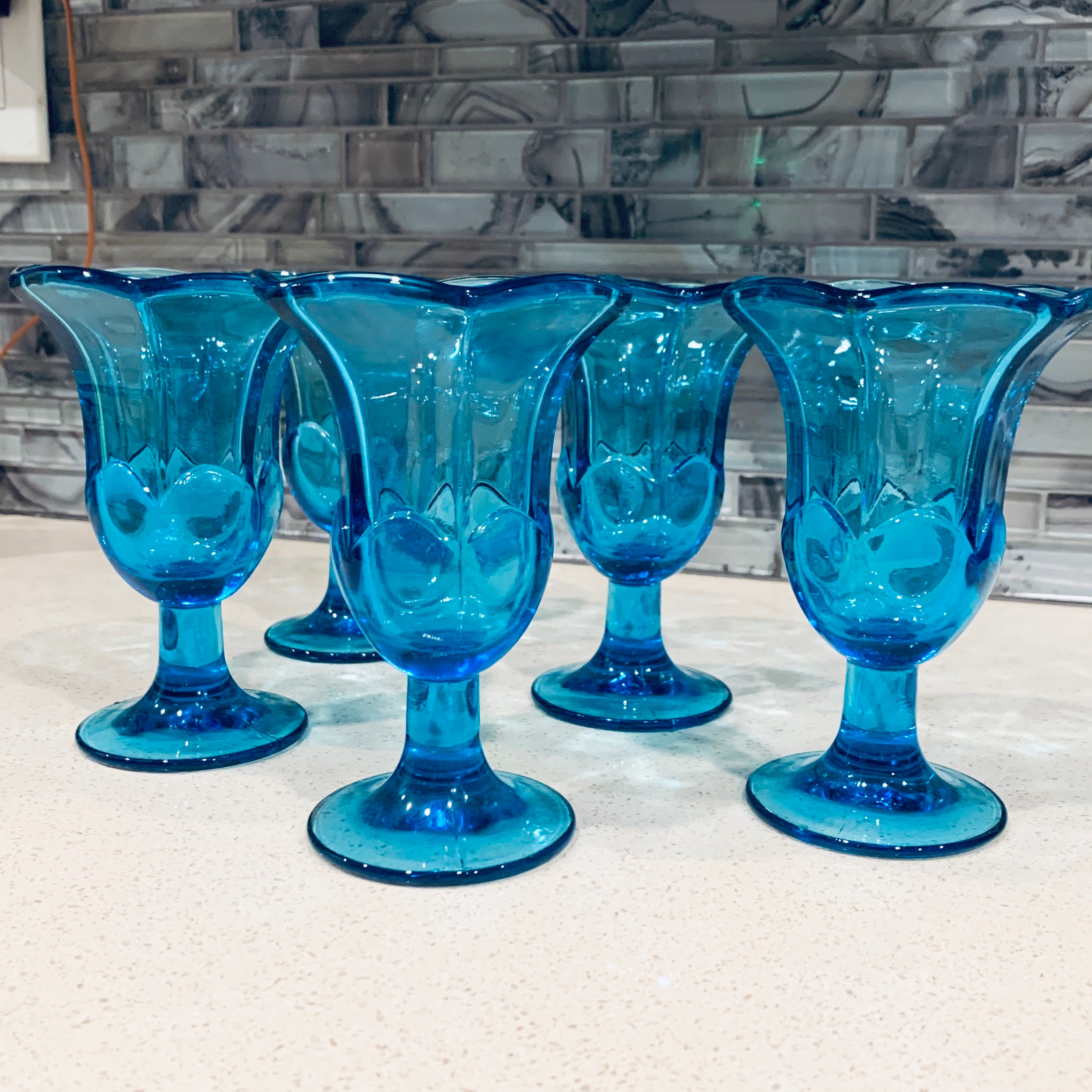 Capri Blue Glassware Water Goblets Parfait Sherbet Glass Tulip Shaped ...