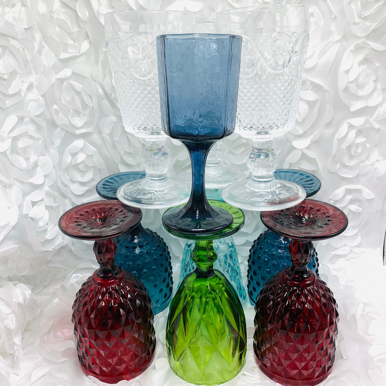 Mismatch Water Goblets 10 Chunky Barware Water Wine Glass Red Blue ...