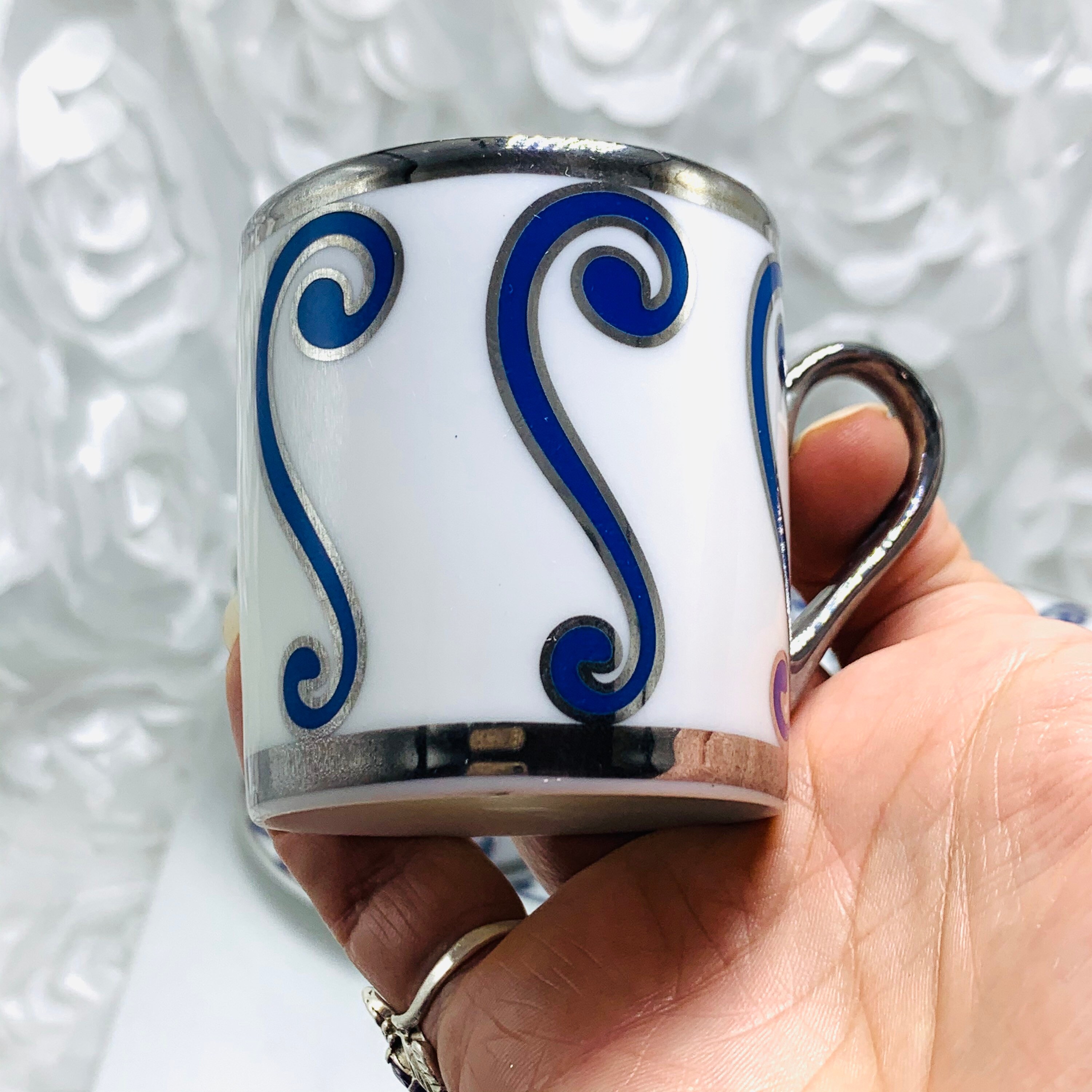 Tea Set Demitasse Espresso Cups And Saucers Navy Blue Silver | Etsy