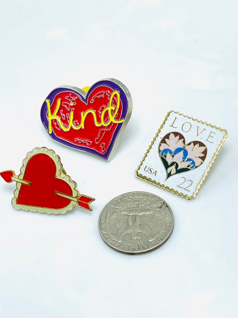 Valentines Heart Love Lapel Pins Set of 3 Enamel Heart Shaped - Etsy