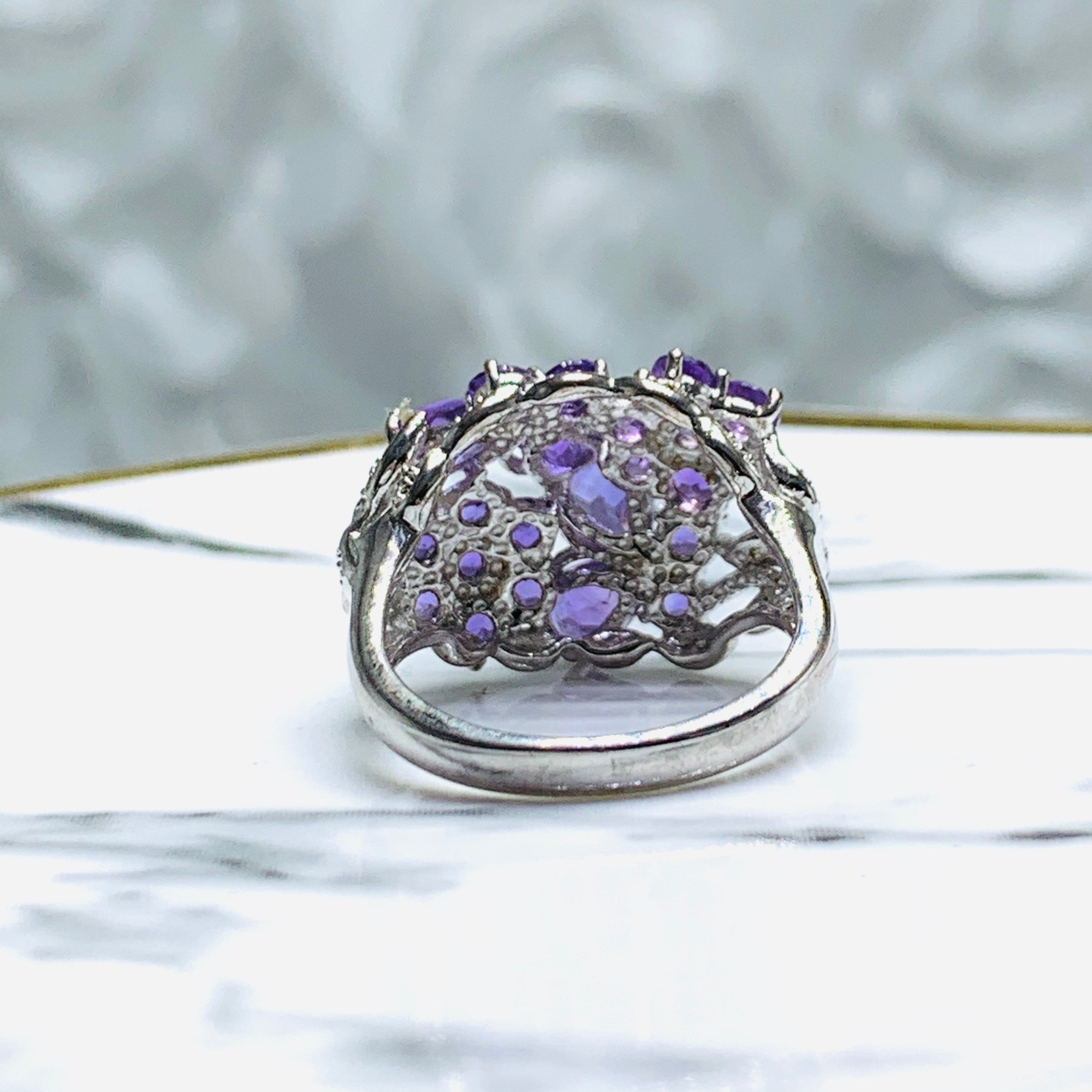 Vintage Amethyst Cluster Ring Sterling Silver 2.8CTW | Etsy