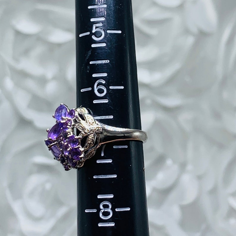Vintage Amethyst Cluster Ring Sterling Silver 2.8CTW - Etsy