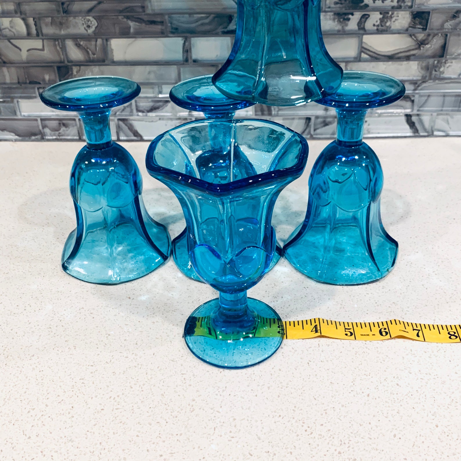 Capri Blue Glassware Water Goblets Parfait Sherbet Glass Tulip Shaped ...