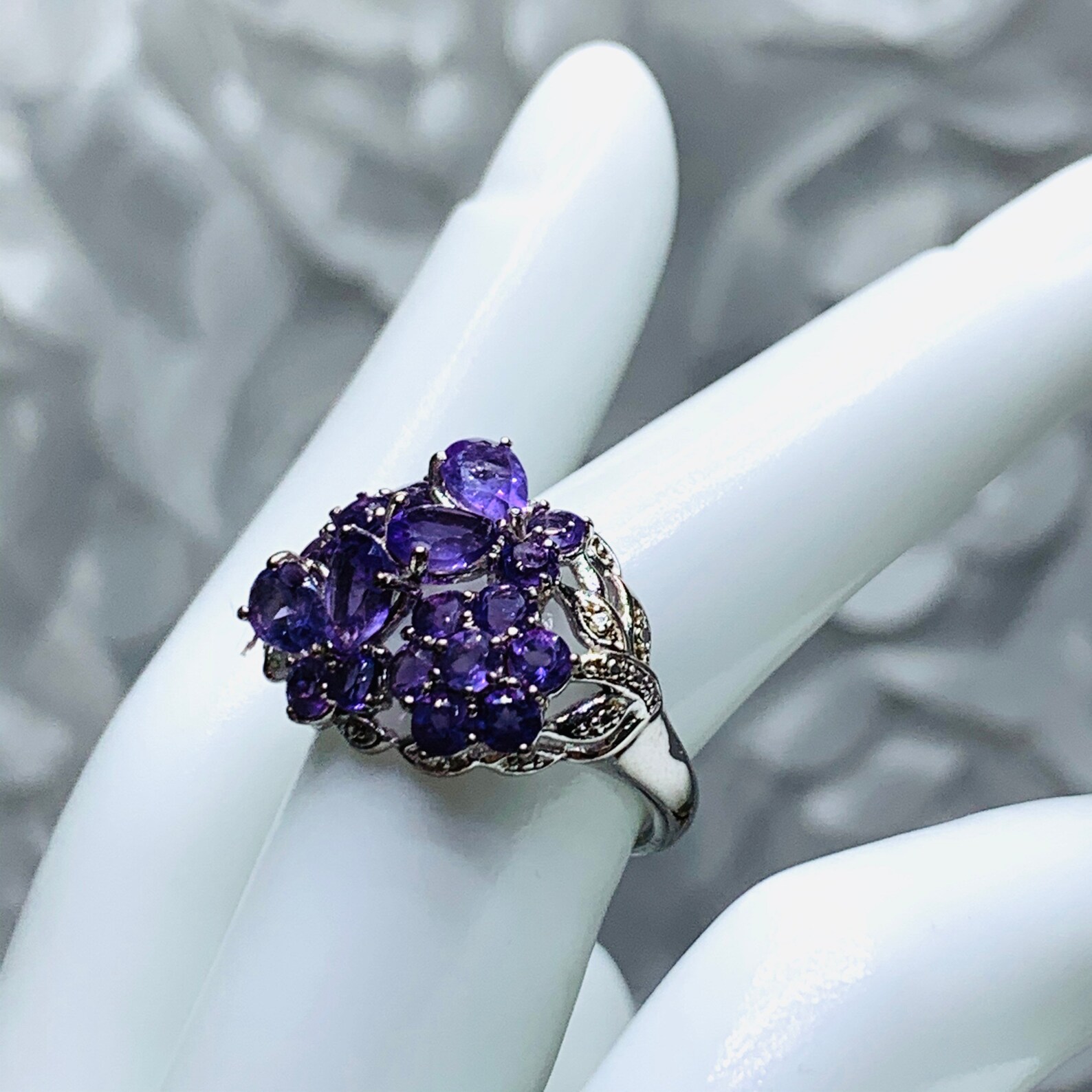 Vintage Amethyst Cluster Ring Sterling Silver 2.8CTW | Etsy