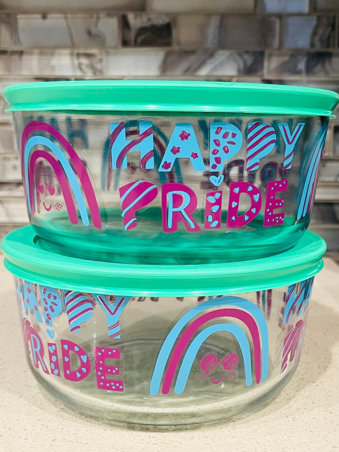 Pyrex Containers Happy Pride Rainbow Set of 2 Glass Containers 4 Cup ...