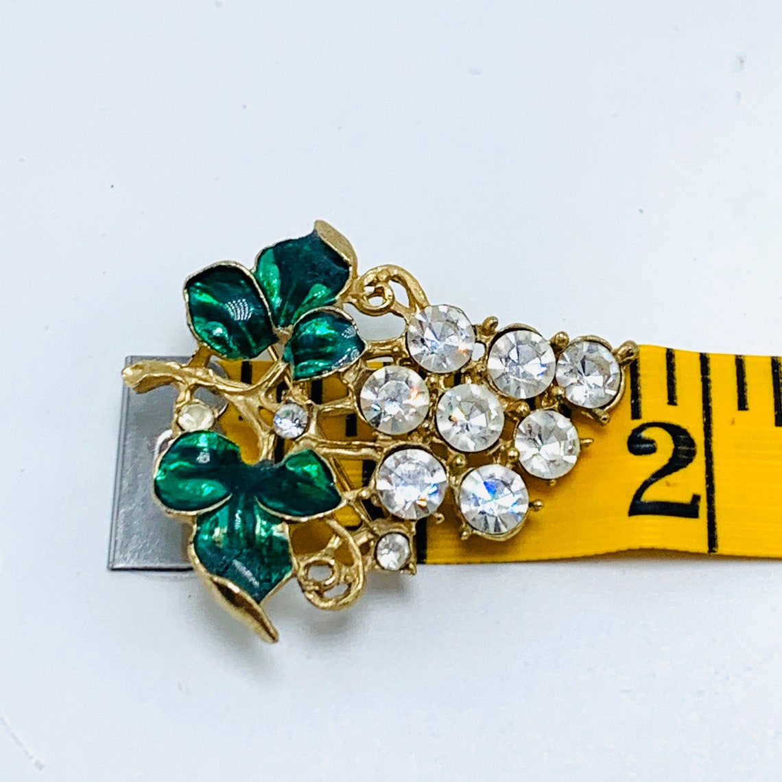 Vintage Rhinestone Grapes Cluster Brooch Gold Tone Enamel | Etsy