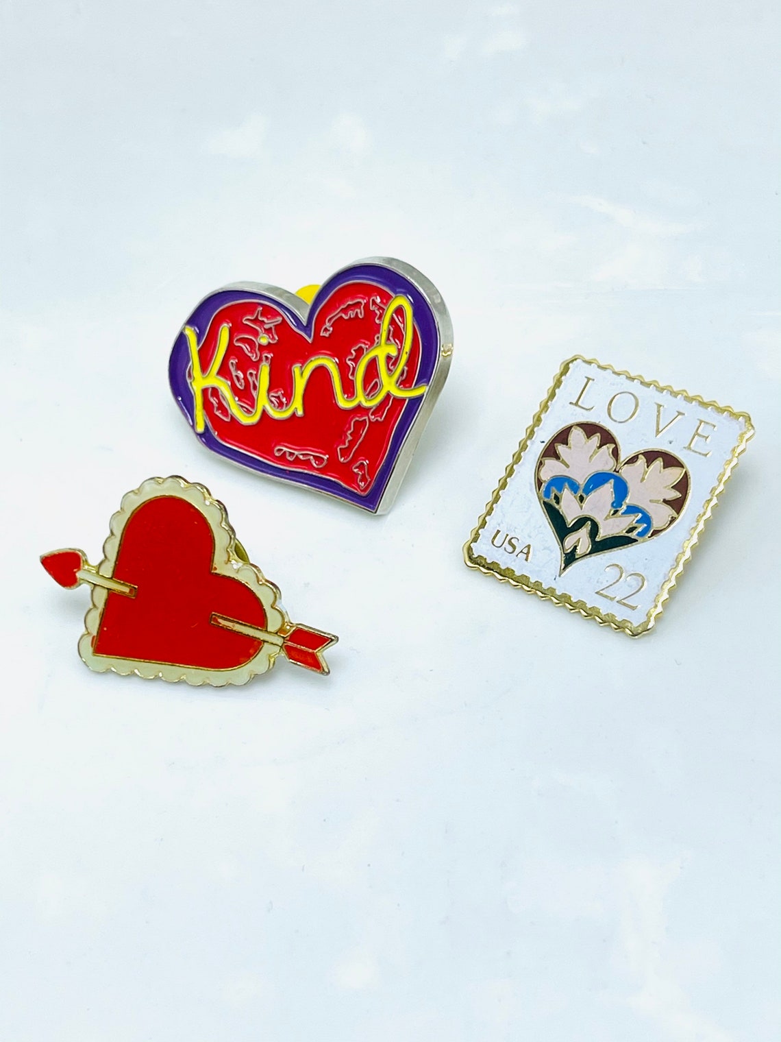Valentines Heart Love Lapel Pins Set Of 3 Enamel Heart Shaped | Etsy