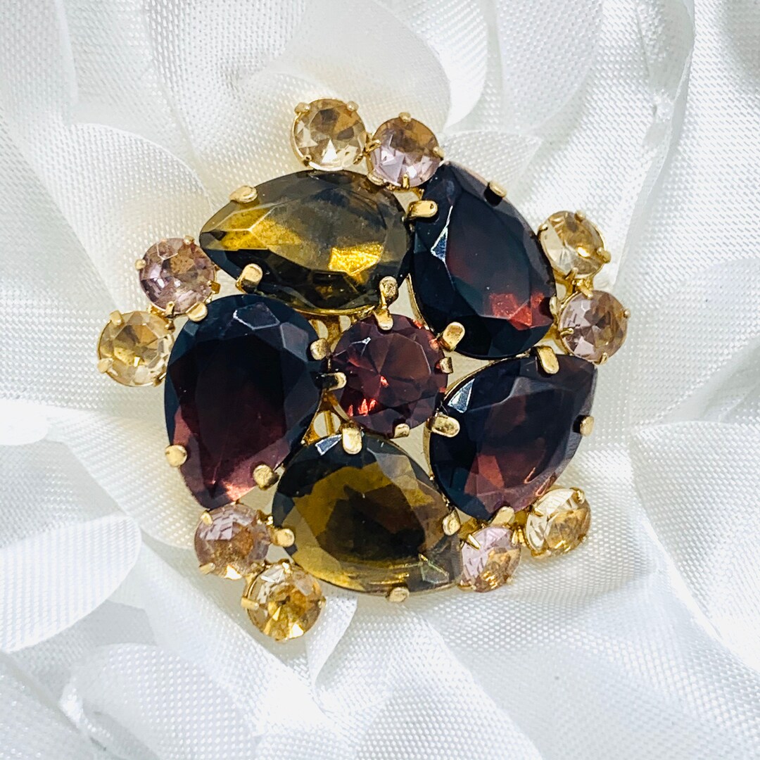 Broche circulaire Couleurs d’automne MCM Strass en verre fumé, jaune ...