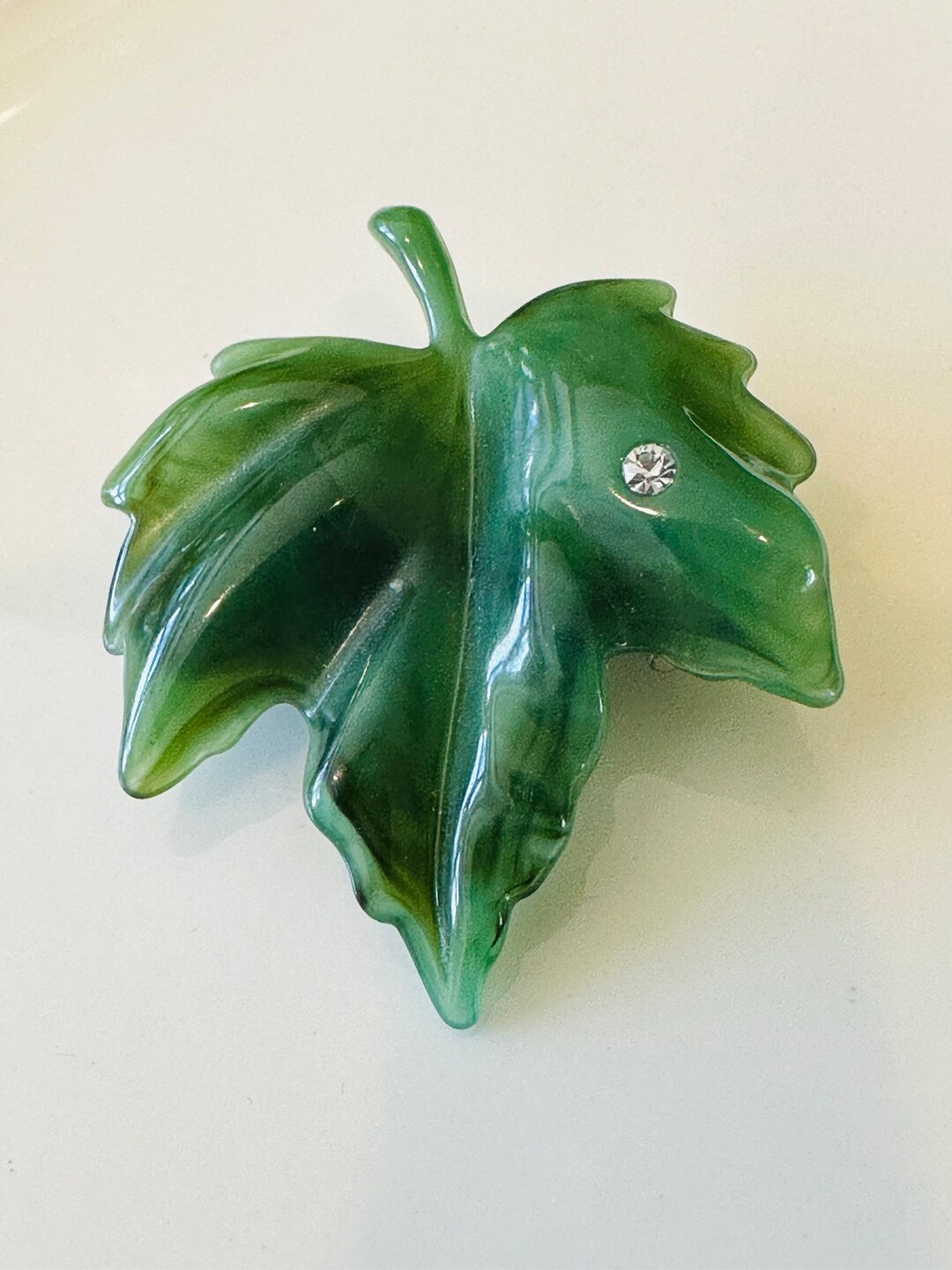 Avon Dew Touch Green Maple Leaf Pin Brooch Lucite Rhinestone 1985 - Etsy