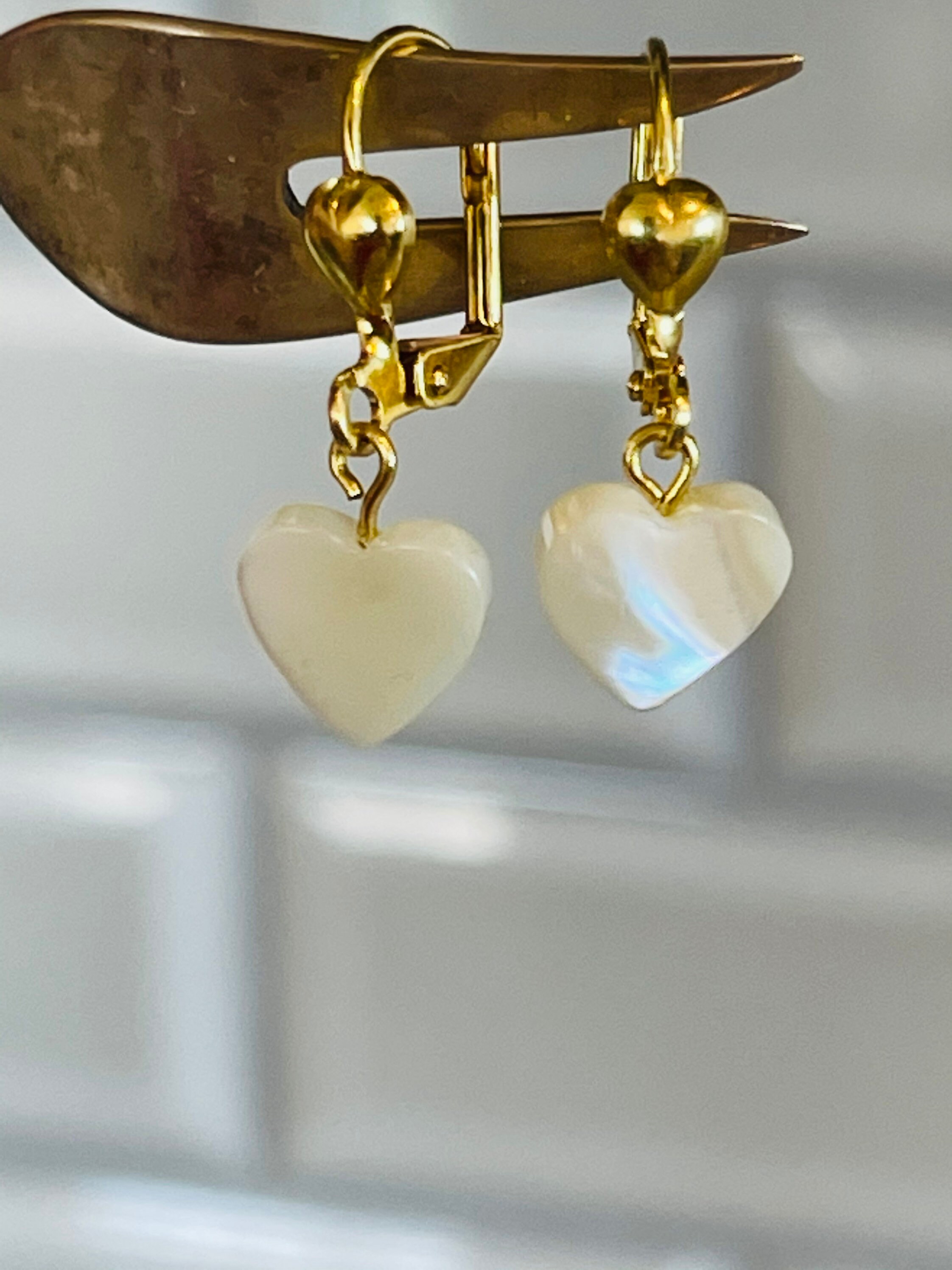 Mother Of Pearl Heart Shape Earrings Drop Dangle Sweetheart Etsy