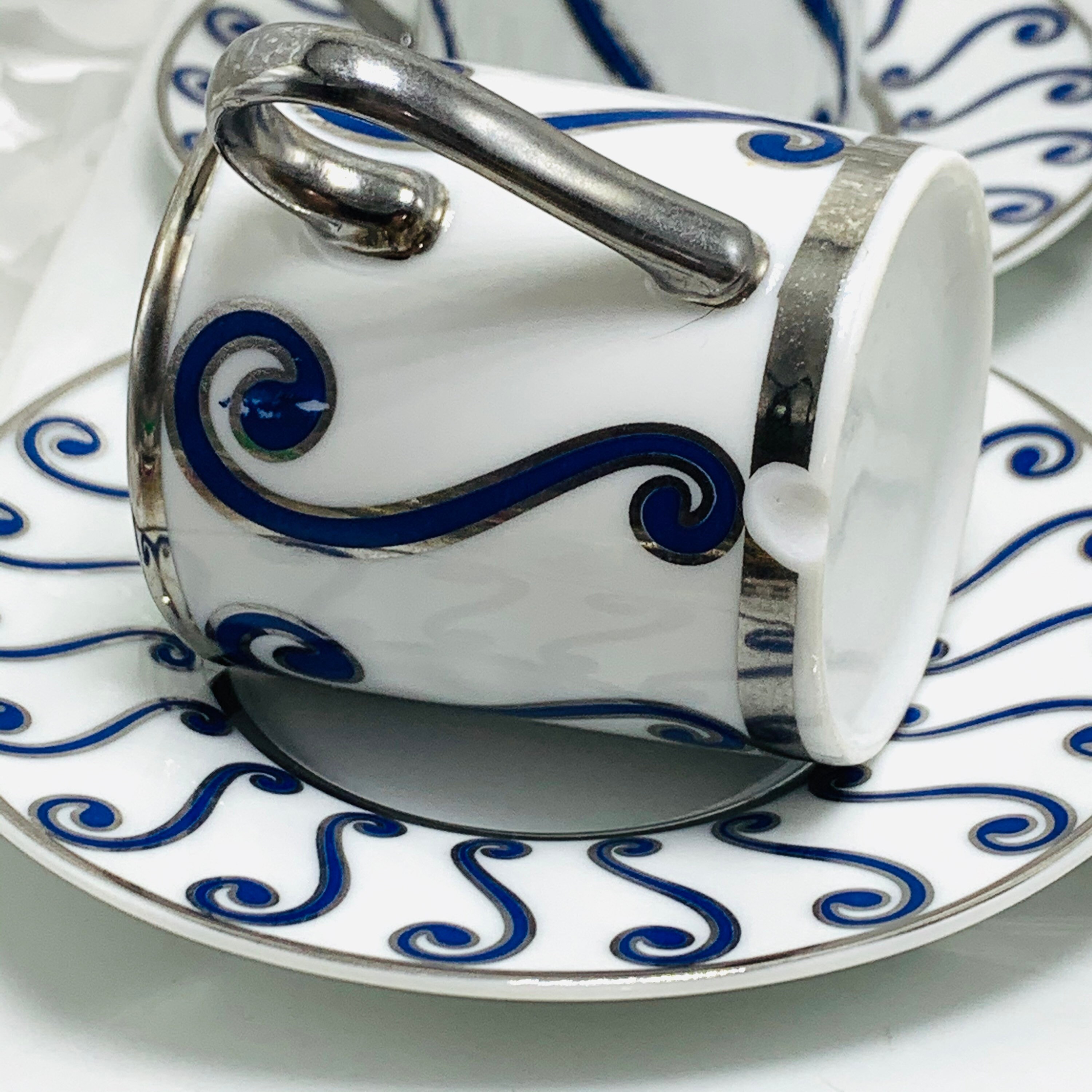 Tea Set Demitasse Espresso Cups And Saucers Navy Blue Silver | Etsy