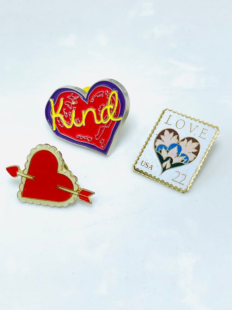 Valentines Heart Love Lapel Pins Set of 3 Enamel Heart Shaped - Etsy