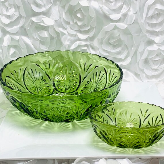 Green 2 Pc Hocking Anchor Glass Bowls Salad and Candy Dish - Etsy