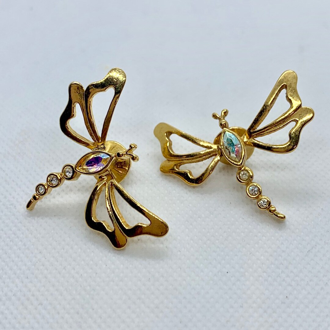 Dragonfly Avon Pins Gold Tone Aurora Borealis Dragon Flys - Etsy