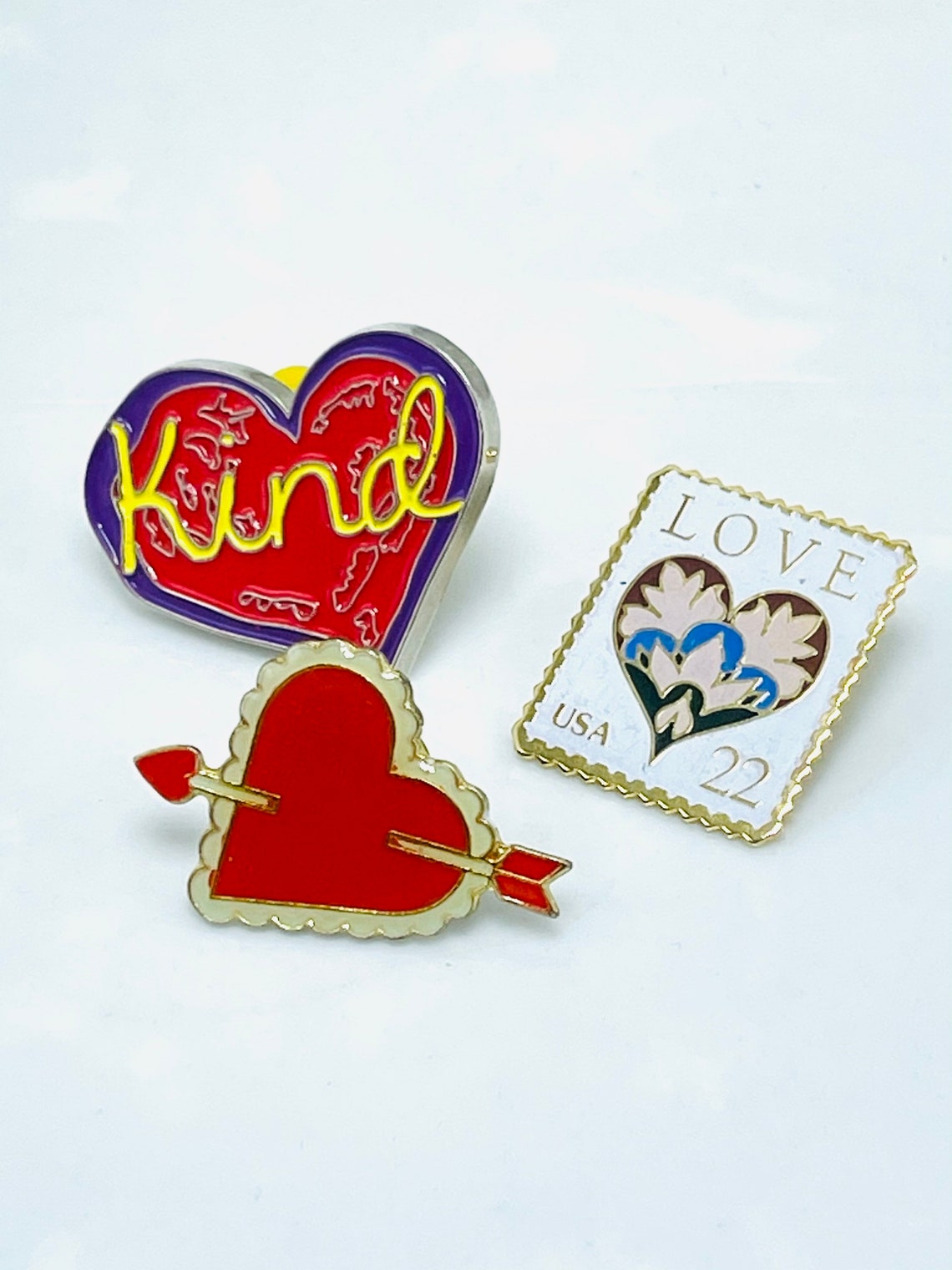 Valentines Heart Love Lapel Pins Set Of 3 Enamel Heart Shaped | Etsy