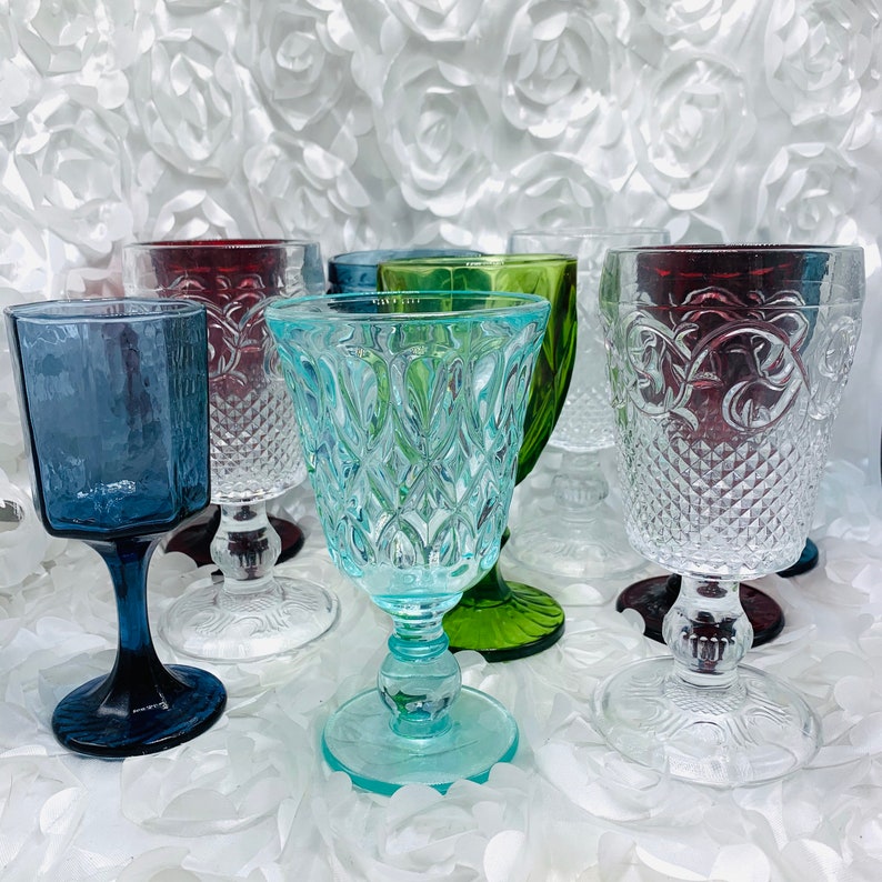 Mismatch Water Goblets 10 Chunky Barware Water Wine Glass Red Blue ...