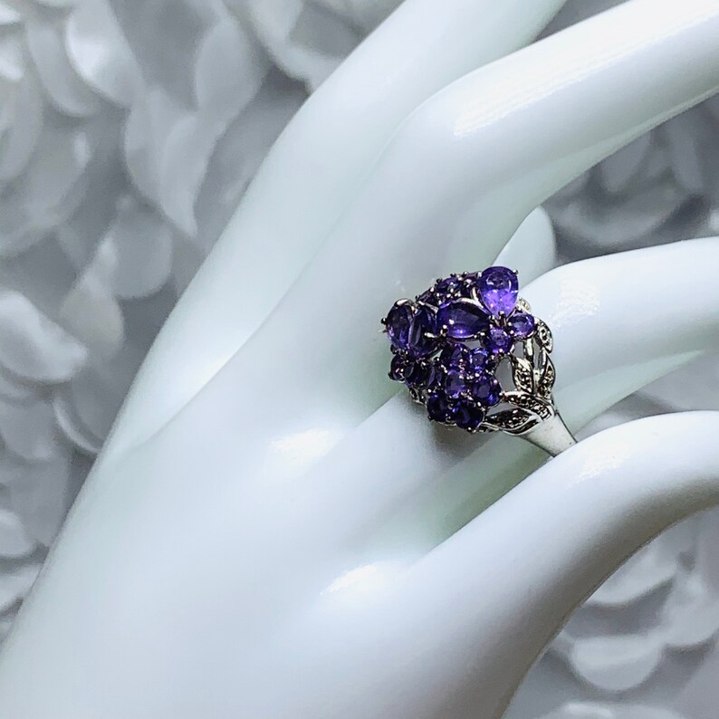Vintage Amethyst Cluster Ring Sterling Silver 2.8CTW - Etsy