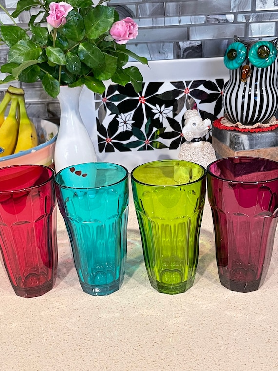 Circleware Gem Jewel Tones Glassware Ribbed 8 Oz Drinking | Etsy