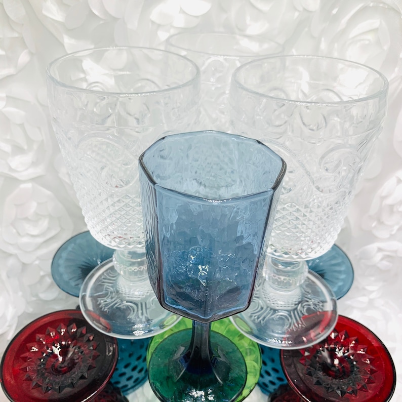 Mismatch Water Goblets 10 Chunky Barware Water Wine Glass Red Blue ...
