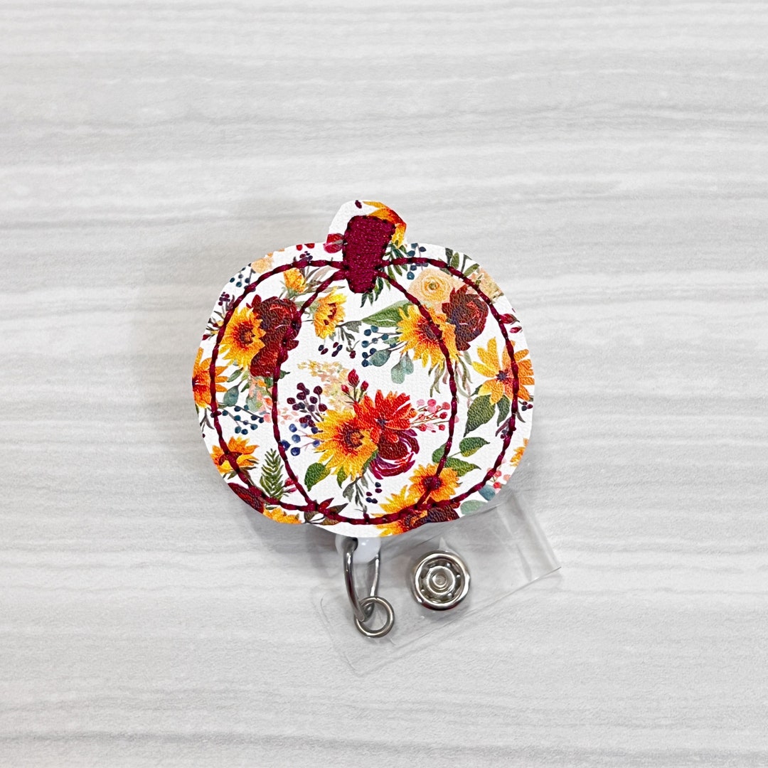Floral Pumpkin Badge Reel, Fall Badge Reels, RN Badge Reel, Badge Reel ...