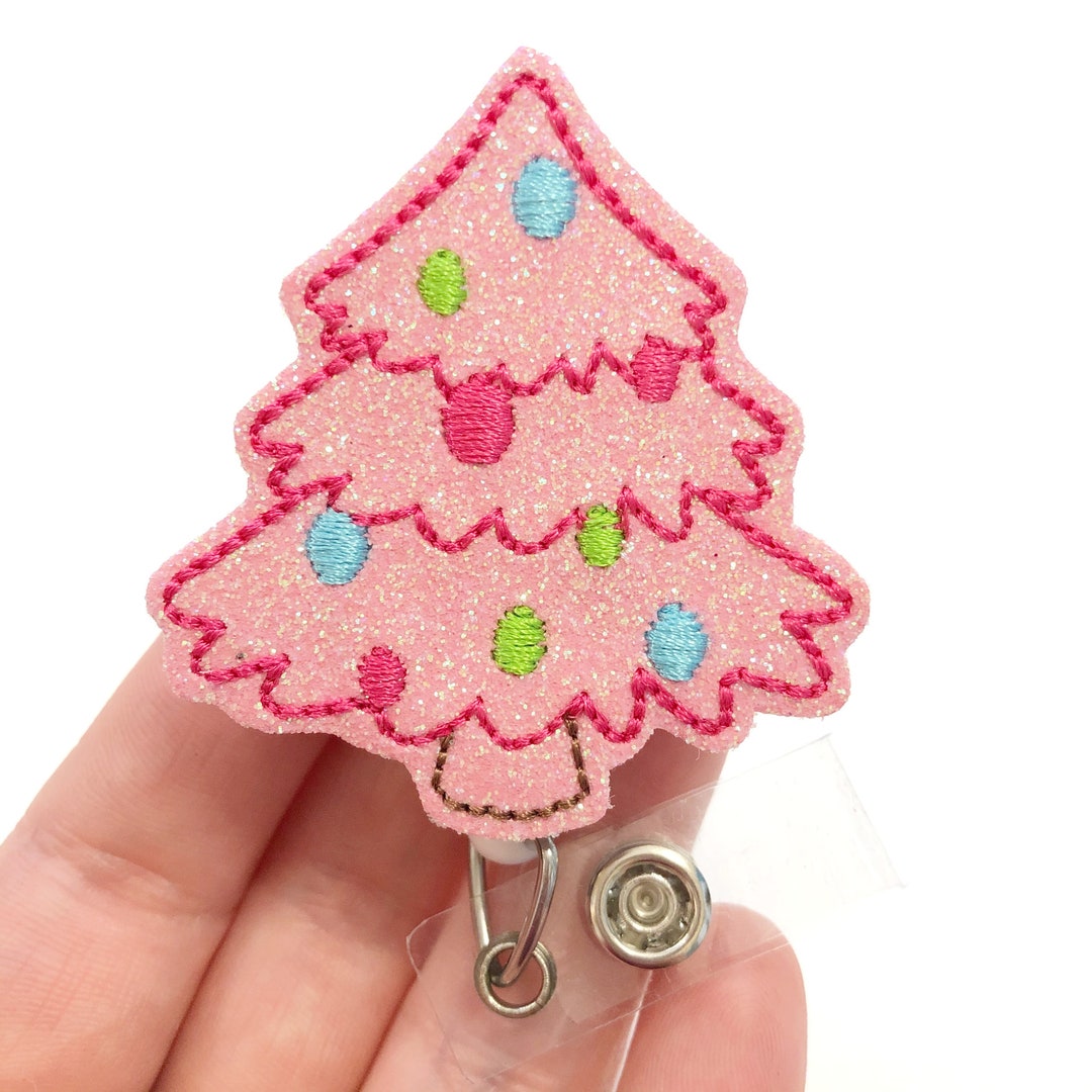 Pink Christmas Tree Badge Reel, Christmas Badge Reels, Retractable ...