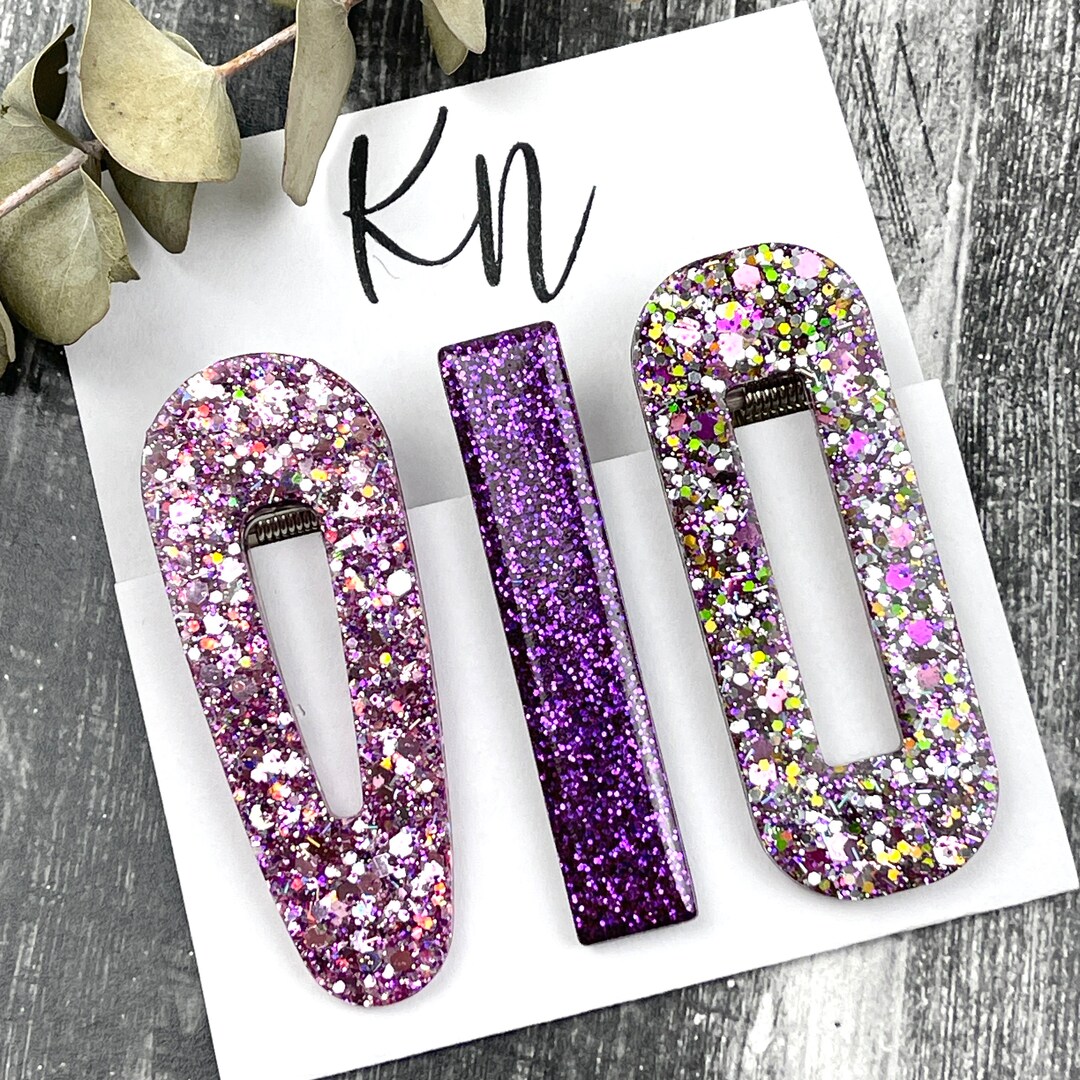 Glitter Hair Clips, Set of 3, Pink & Purple - Etsy