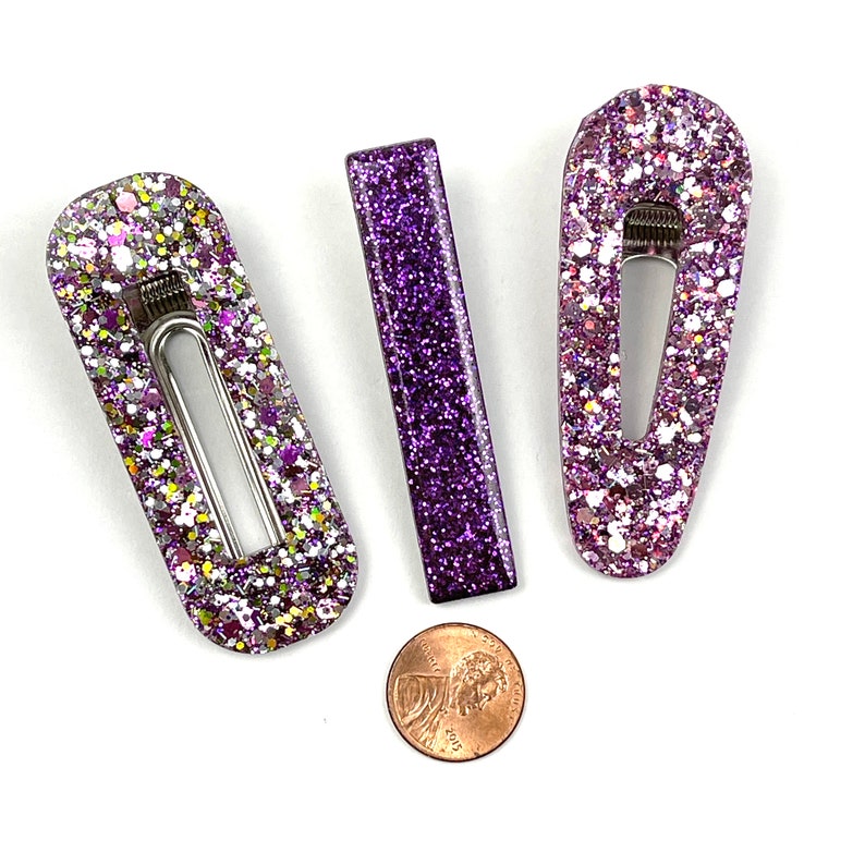 Glitter Hair Clips, Set of 3, Pink & Purple - Etsy