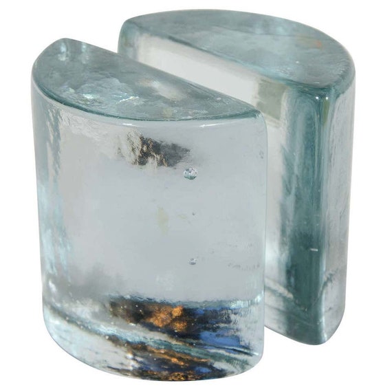 Blenko Mid Century Glass Block Bookends - Etsy