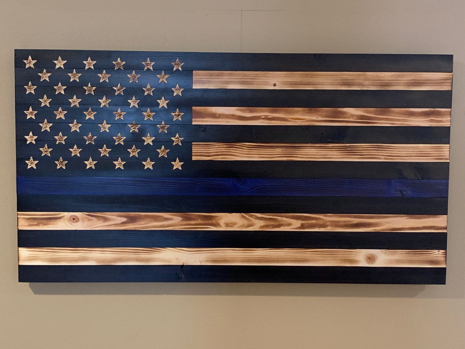 Rustic American Thin Blue Line Flag Wall Art Hand Made - Etsy