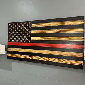 Rustic American Thin Red Line Firefighter Flag Wall Art - Hand Made ...