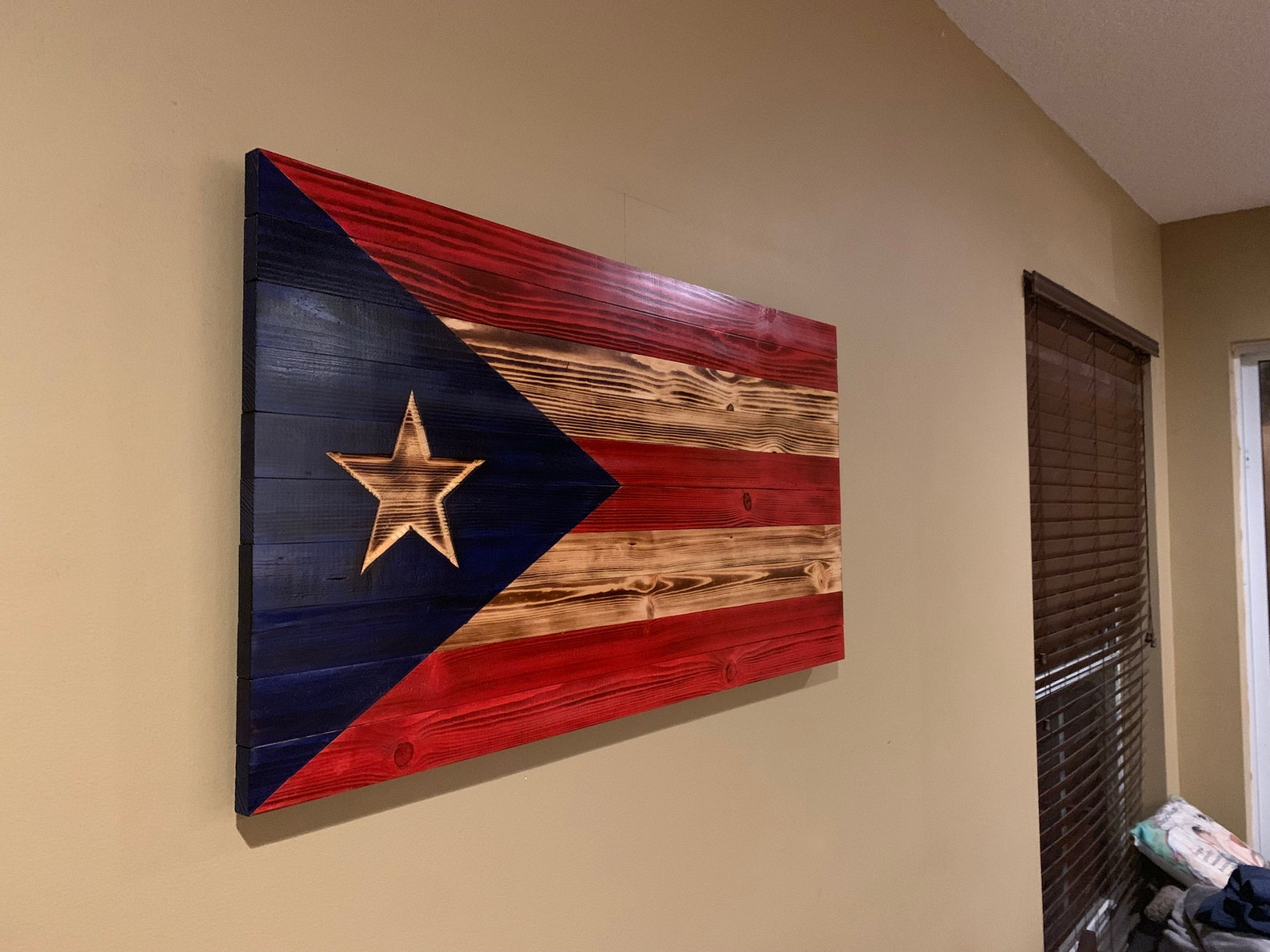 Rustic Puerto Rican Flag Wall Art Hand Made Burned Wood | Etsy