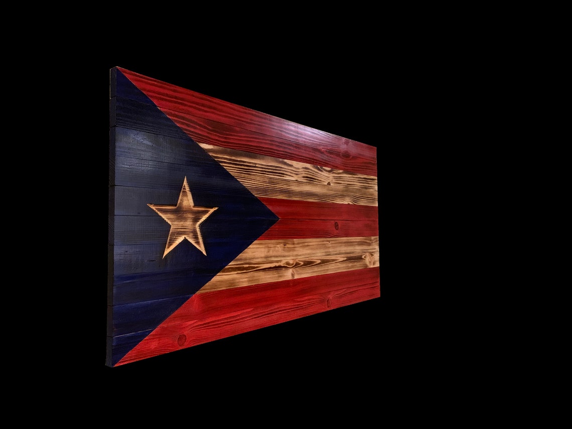 Rustic Puerto Rican Flag Wall Art Hand Made Burned Wood | Etsy