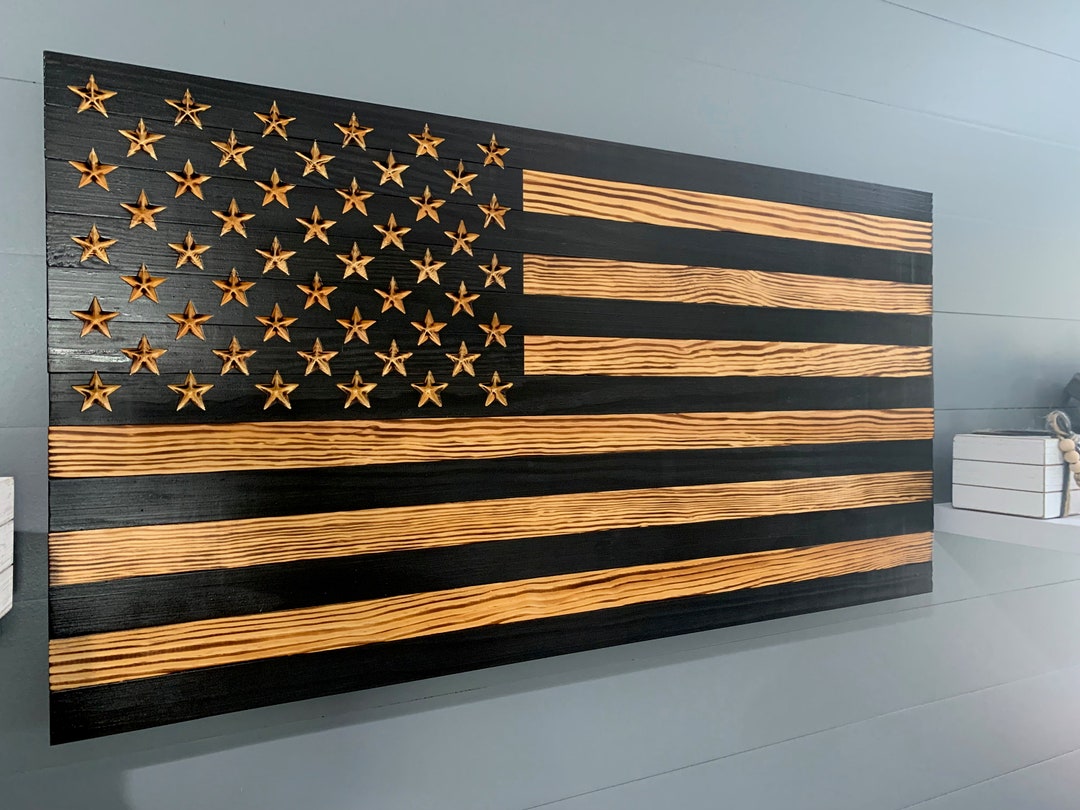 Rustic Black and White Tan American Flag Wall Art - Hand Made - Burned ...