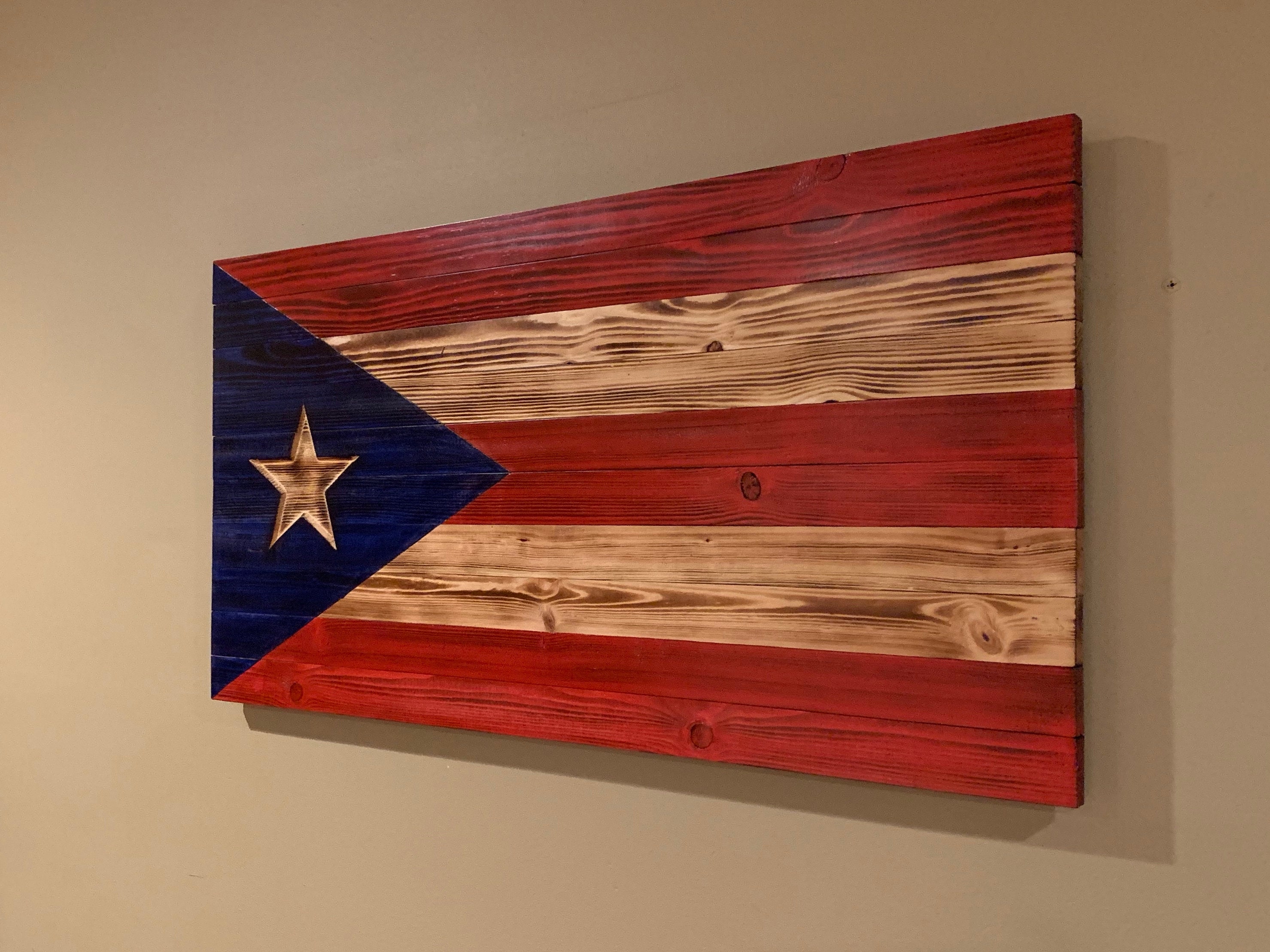 Rustic Puerto Rican Flag Wall Art Hand Made Burned Wood | Etsy