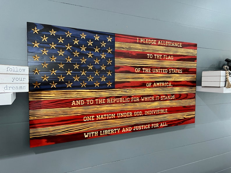 Pledge of Allegiance American Flag Rustic Wooden Wall Art - Wood Flag ...