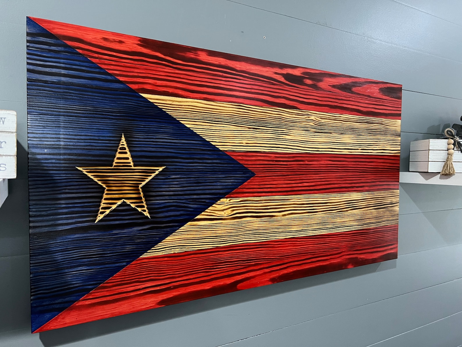 Rustic Puerto Rican Flag Wall Art - Hand Made - Burned Wood - Etsy