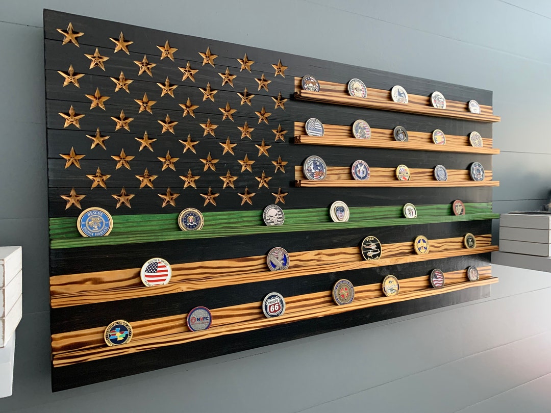 Rustic Thin Green Line American Flag Challenge Coin Display - Etsy