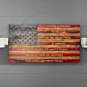 Pledge of Allegiance American Flag Rustic Wooden Wall Art - Wood Flag ...