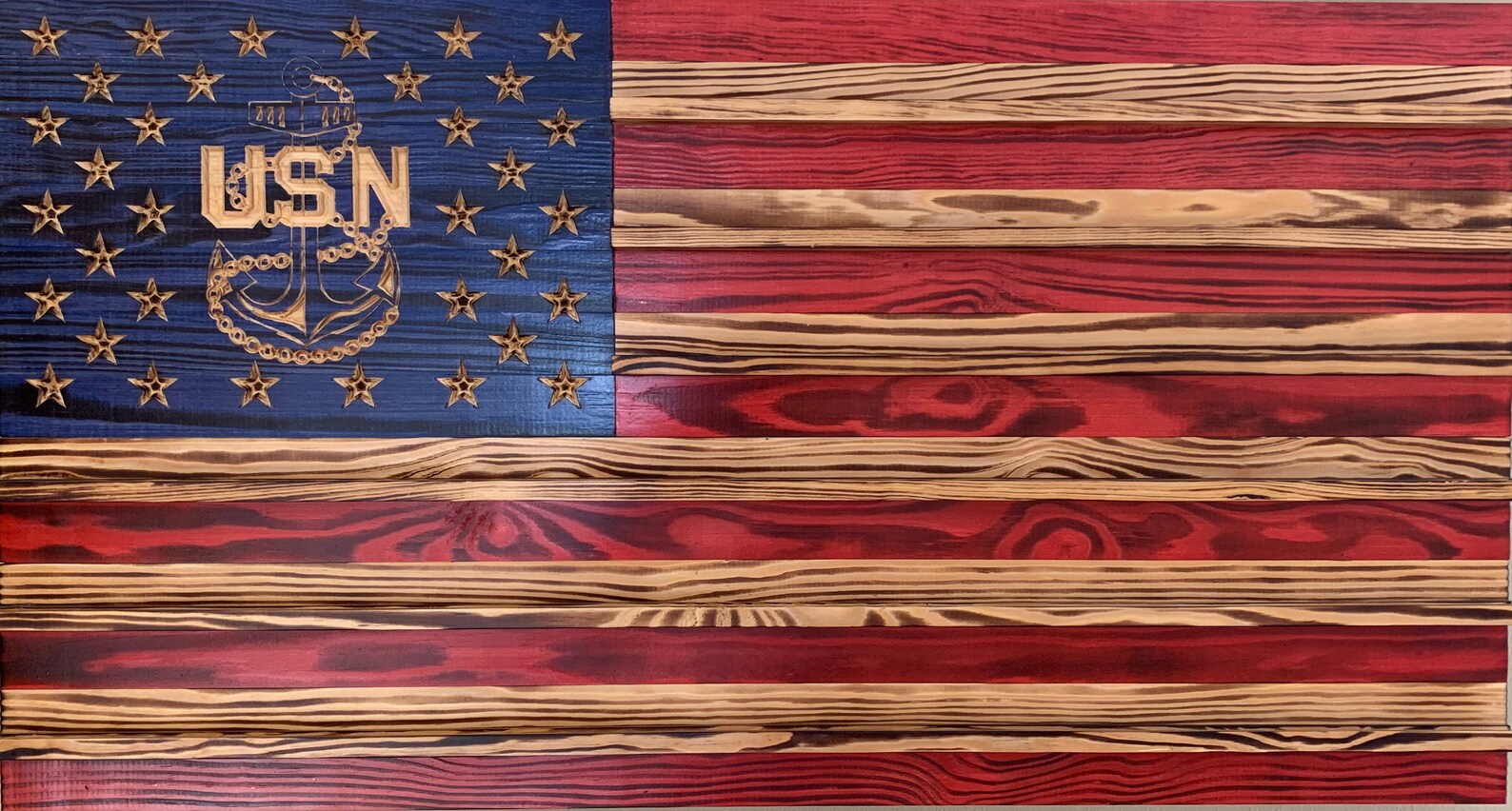 Wooden American Flag Rustic Wall Art - Hand Made - Burned Wood - Etsy