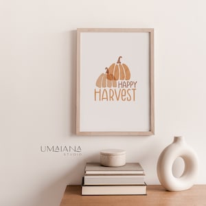 Happy Harvest Printable Wall Art Fall Decor Digital Print Neutral Wall ...