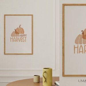 Happy Harvest Printable Wall Art Fall Decor Digital Print Neutral Wall ...