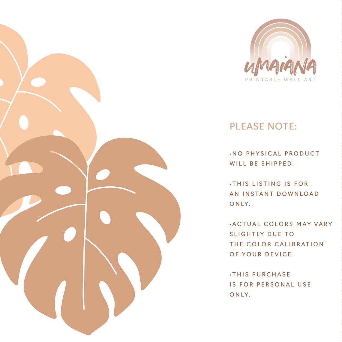 Monstera Leaf Printable Wall Art Digital Print Neutral Wall | Etsy