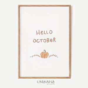 Hello October Printable Wall Art Fall Decor Digital Print Neutral Wall ...
