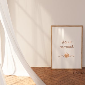 Hello October Printable Wall Art Fall Decor Digital Print Neutral Wall ...