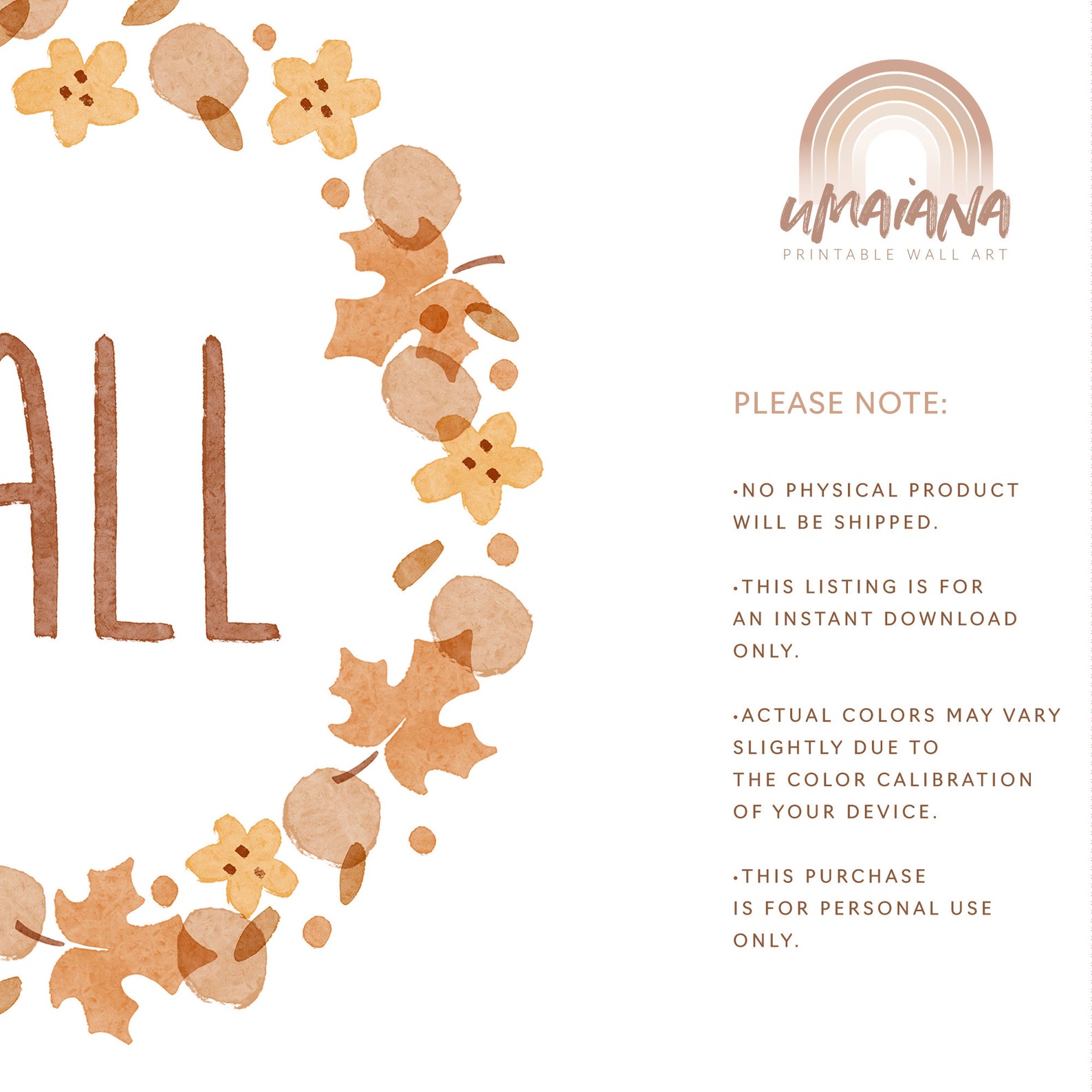 Fall Wreath Printable Wall Art Fall Decor Digital Print | Etsy