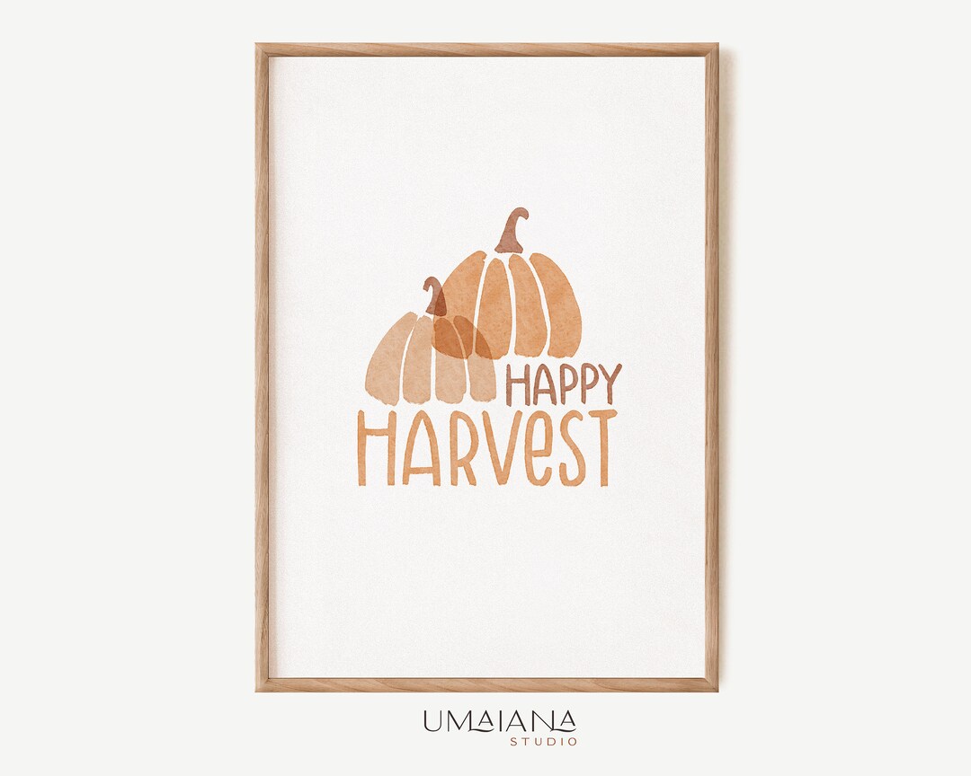 Happy Harvest Printable Wall Art Fall Decor Digital Print Neutral Wall ...