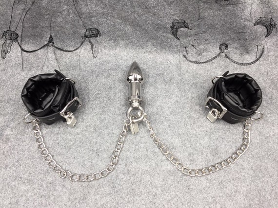 Leather Handcuffs To Anal Plug Bondage Restraints Kit Etsy