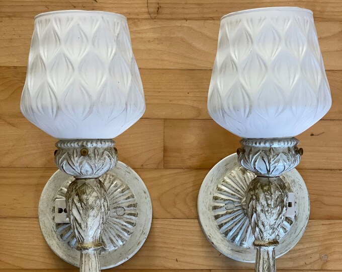 Pair of Vtg Miami Carey Torch Light Wall Sconces With Flame Glass ...