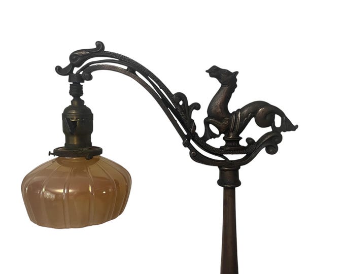 Unique Art Deco Bridge Lamp With a Horse Motif and a Colorful Antique ...