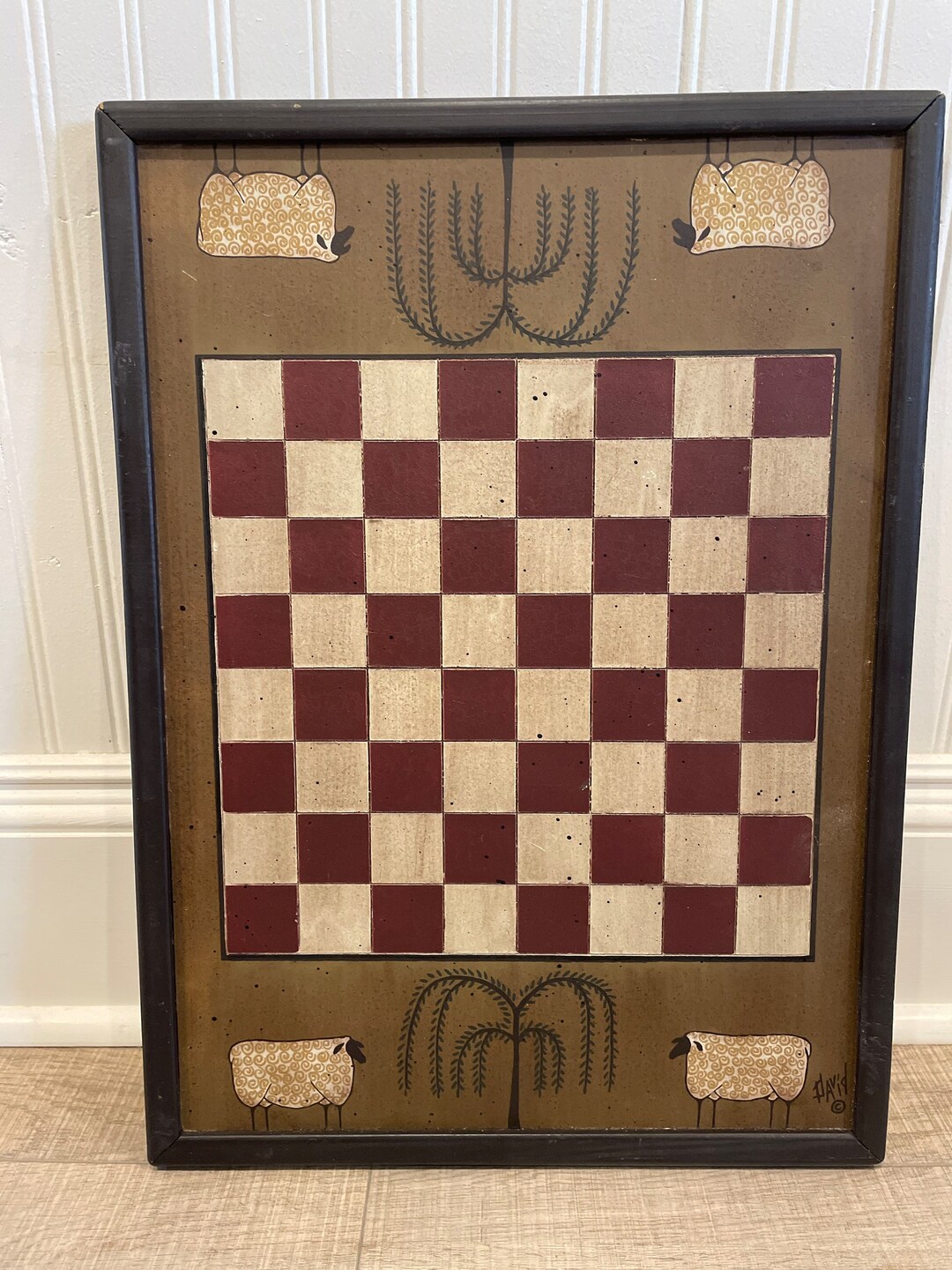 A Hand Painted Games/checker Board in Good Condition Signed Copyright ...